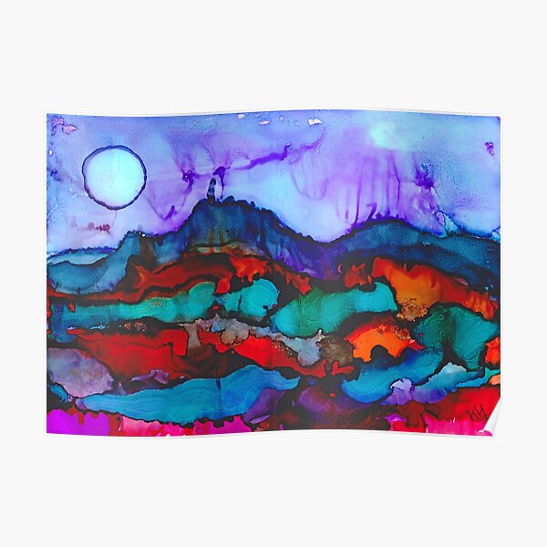 "Night in the mountains alcohol ink painting" Poster by kittyvdheuvel ...