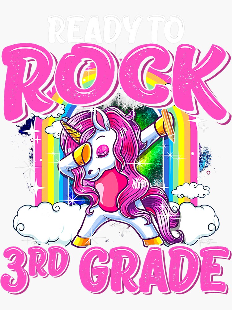 "Ready To Rock 3rd Grade Dabbing Unicorn Back To School Girls" Sticker ...