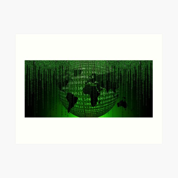 Binary Coding Neon Geometric Abstract The Matrix Of World Map Global Map Binary Code Art