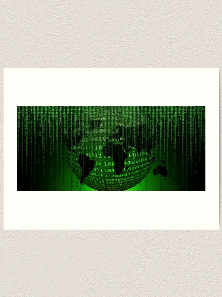 Binary Coding Neon Geometric Abstract The Matrix Of World Map Global Map Binary Code Art