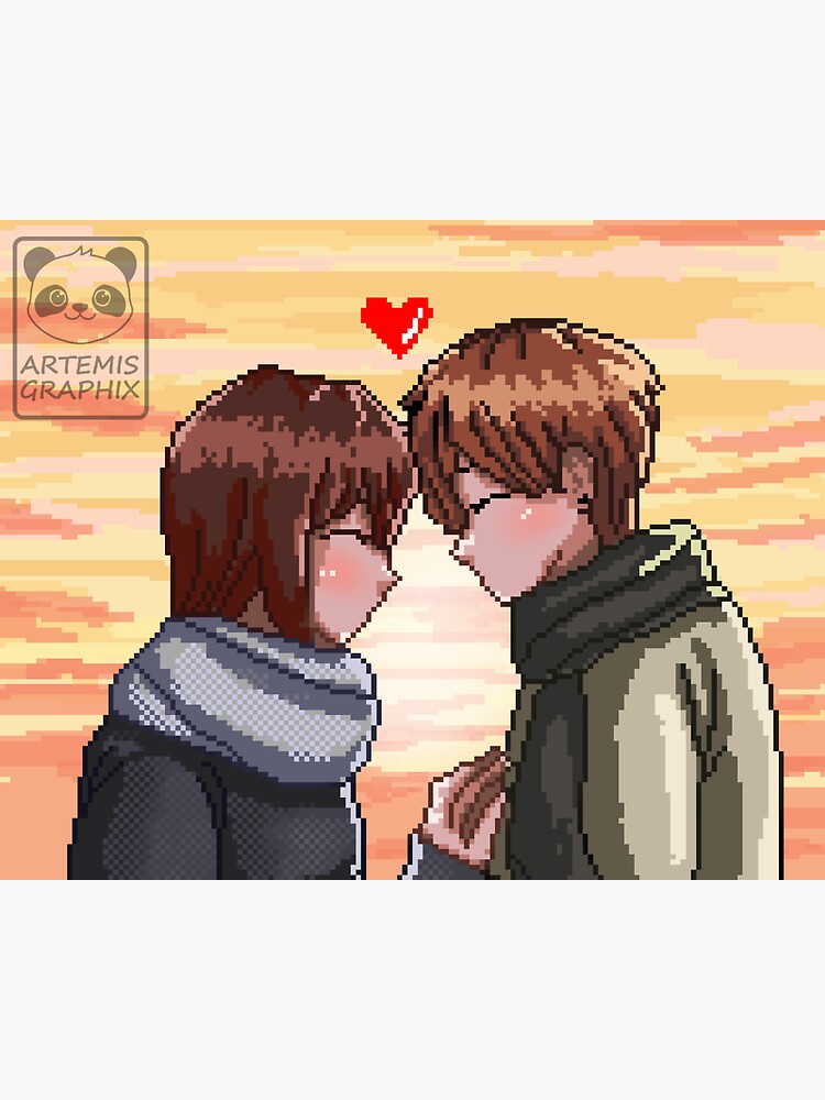 "cute anime couple pixelart sunset love design" Sticker for Sale by ...