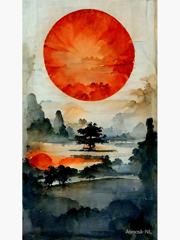 "Rising Sun in a Japanese Landscape | Watercolor art" Poster for Sale ...