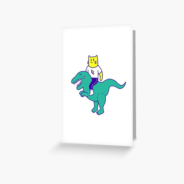 "Cute cartoon cat riding a T-rex dinosaur " Greeting Card for Sale by ...