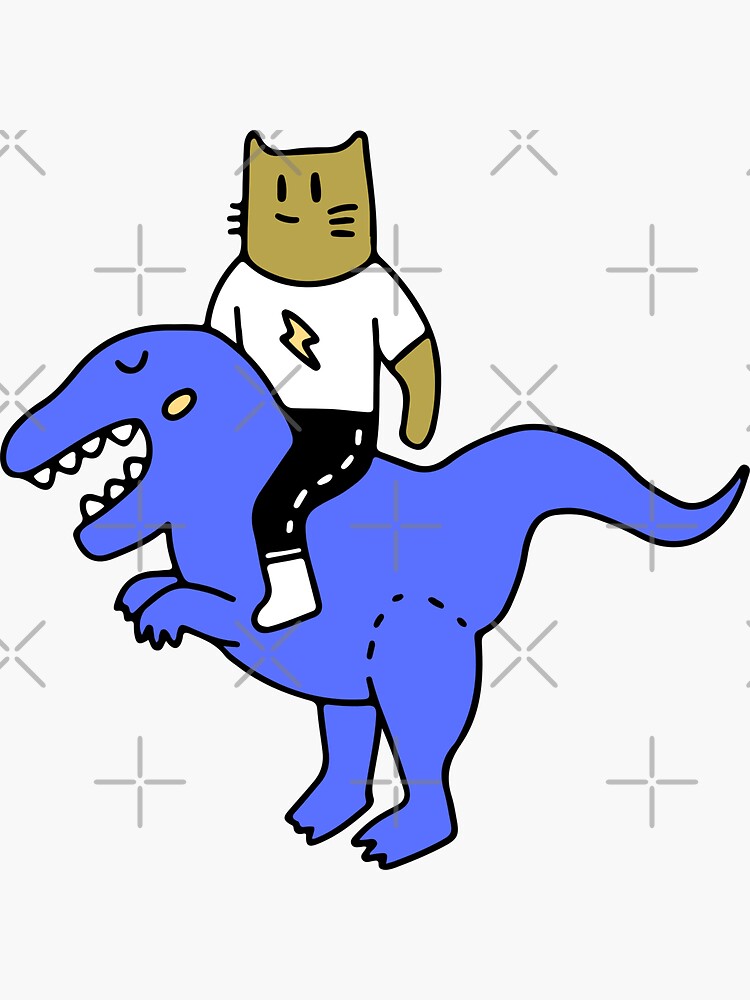 "Cute cartoon cat riding a T-rex dinosaur " Sticker for Sale by haRexia ...
