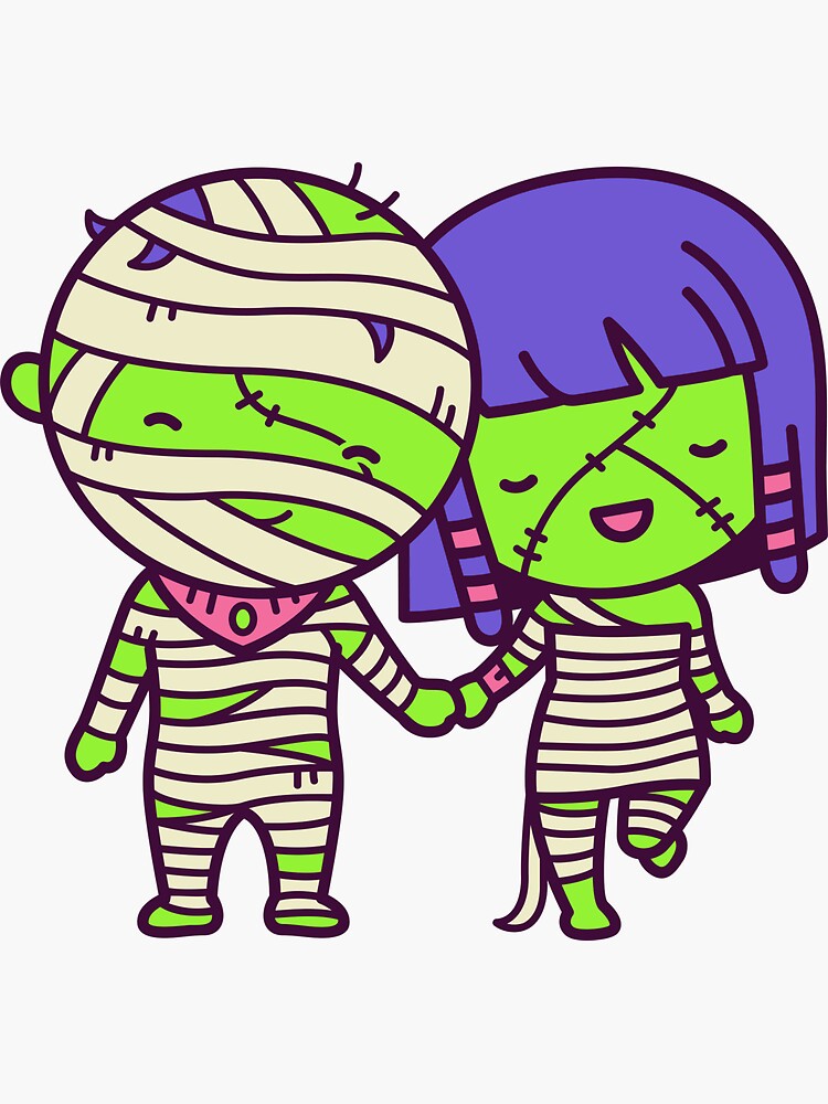 Pegatina «Momias lindas de Halloween Kawaii // Pareja de momias de niño ...