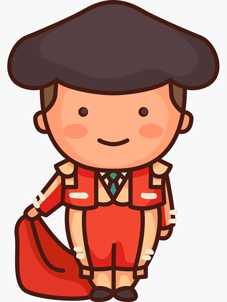 "Kawaii Cute Spanish Matador Bullfighter Cartoon" Sticker for Sale by ...