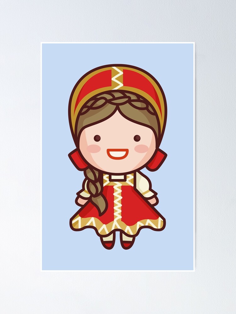 Póster «Dibujos animados de niña rusa tradicional linda kawaii» de ...
