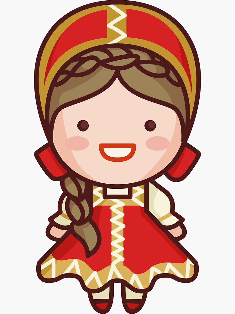 Pegatina «Dibujos animados de niña rusa tradicional linda kawaii» de ...