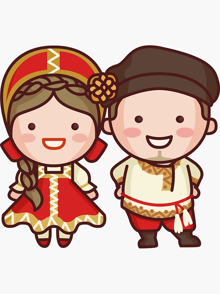 "Kawaii Cute Traditional Russian Wedding Couple Cartoon" Sticker for ...