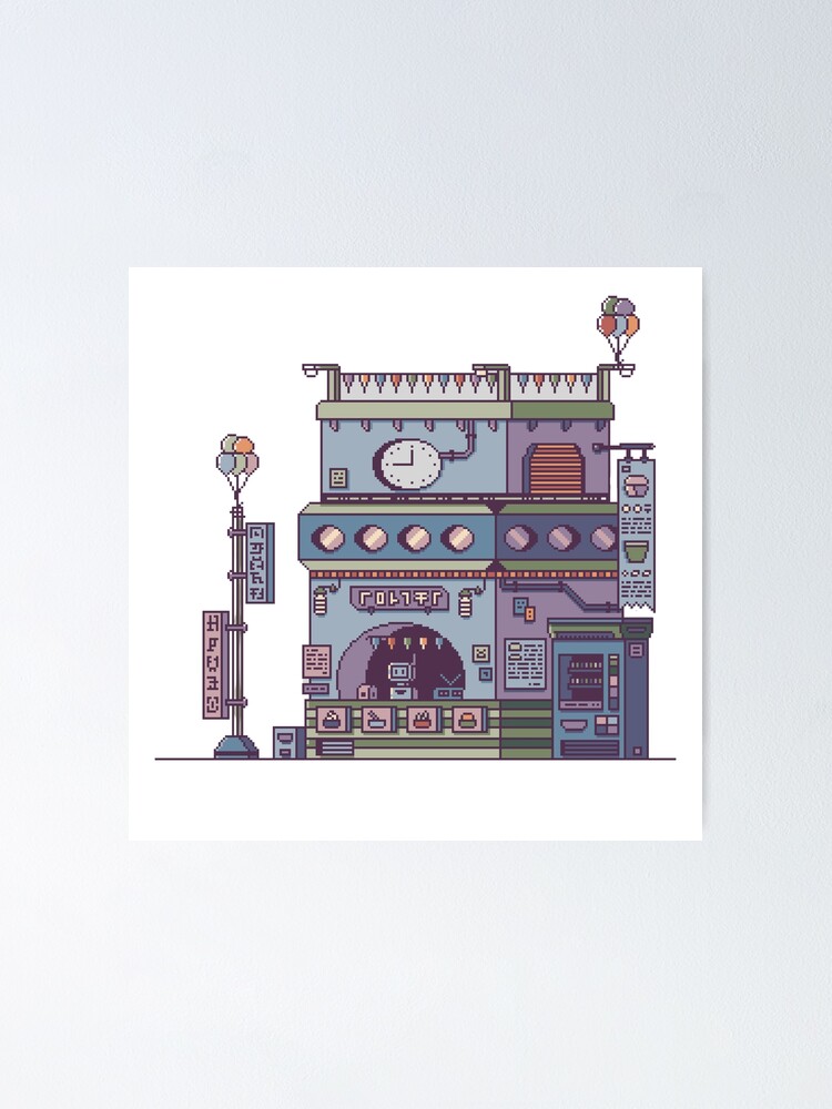 "Retro pixel style art store" Poster for Sale by LovelyMrCat | Redbubble