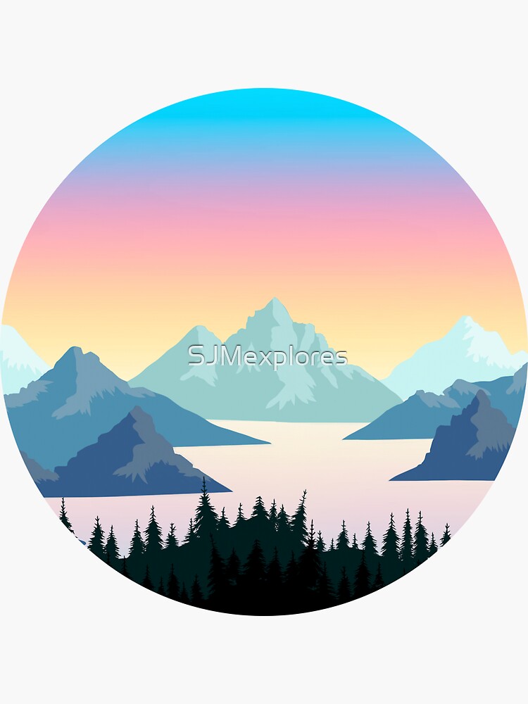 "Forest Mountain Sunset Circle" Sticker for Sale by SJMexplores | Redbubble