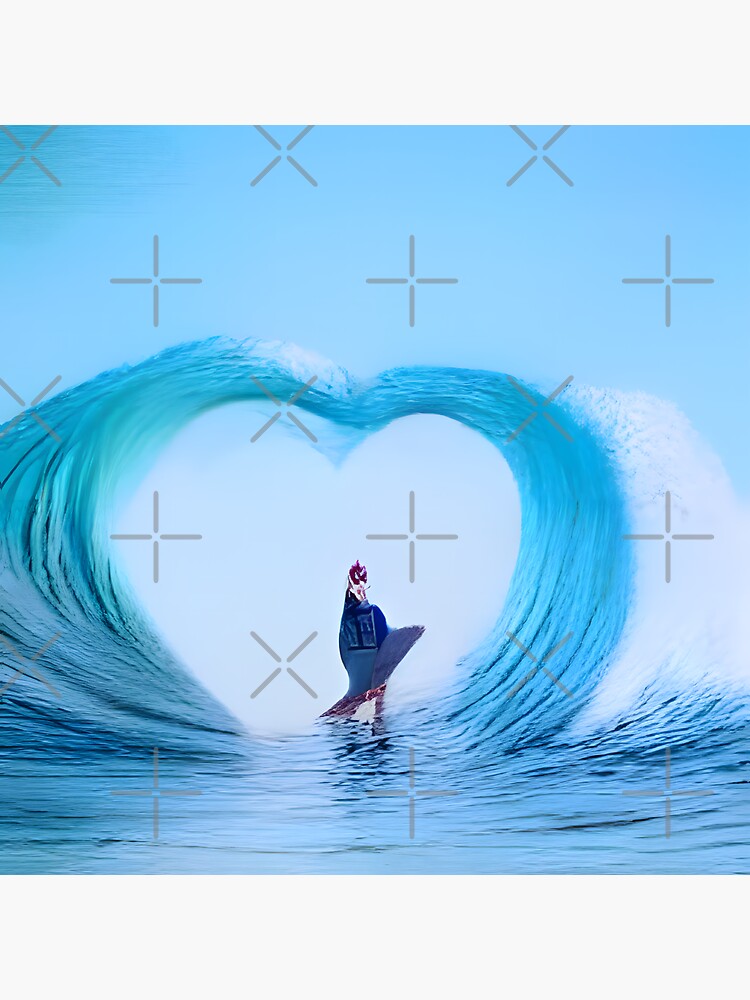 "Surfer's Love Wave, Waves forming a Heart, Ai Generated Art" Sticker ...