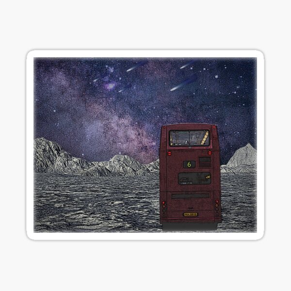 "London bus goes to the moon" Sticker for Sale by print-et-al | Redbubble