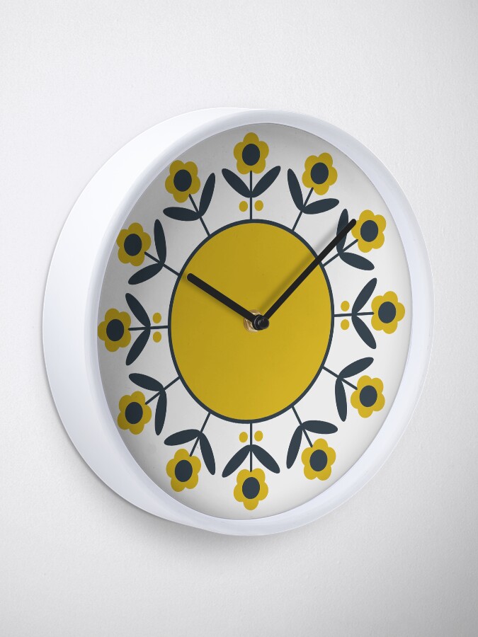 "Retro Flower (Mustard)" Clock for Sale by RoxburghDesign | Redbubble