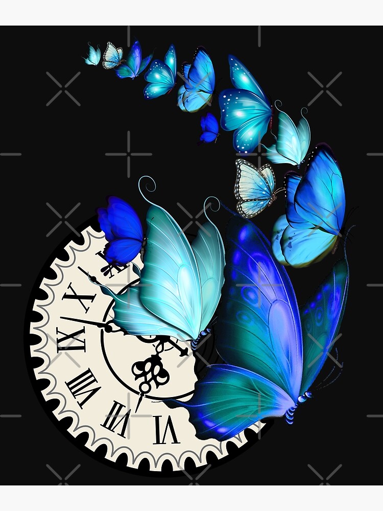 "Time Flies Blue Butterfly Clock" Poster for Sale by HaloJives | Redbubble