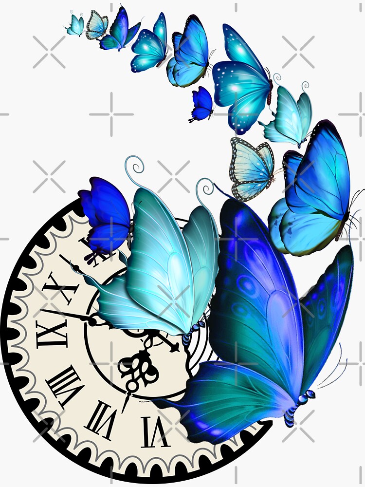 "Time Flies Blue Butterfly Clock" Sticker for Sale by HaloJives | Redbubble
