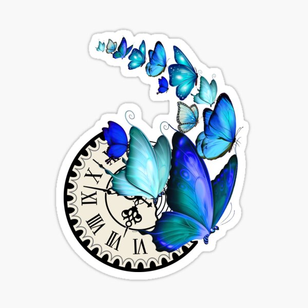 "Time Flies Blue Butterfly Clock" Sticker for Sale by HaloJives | Redbubble