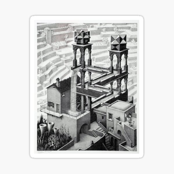 "Escher | Waterfall Artwork" Sticker for Sale by Arts-n-Popcorn | Redbubble