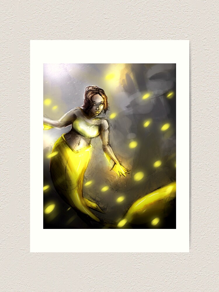 "Yellow Mermaid - Digitally Colored Pencil Sketch" Art Print for Sale ...