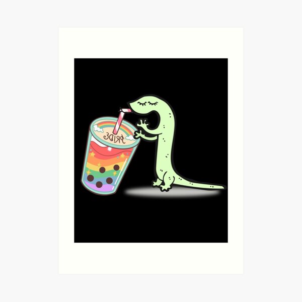 "cute Lizard Drinking Boba , coloful boba bubble tea , green lizard ...