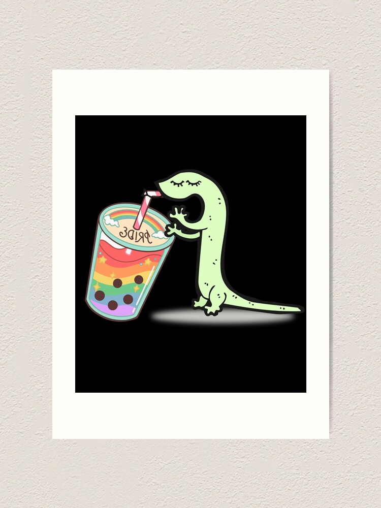 "cute Lizard Drinking Boba , coloful boba bubble tea , green lizard ...