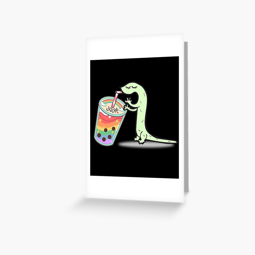 "cute Lizard Drinking Boba , coloful boba bubble tea , green lizard ...