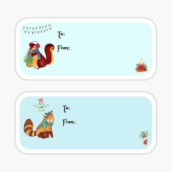 "Cute Watercolor Wild Animals Christmas Present Labels Holiday Gift ...