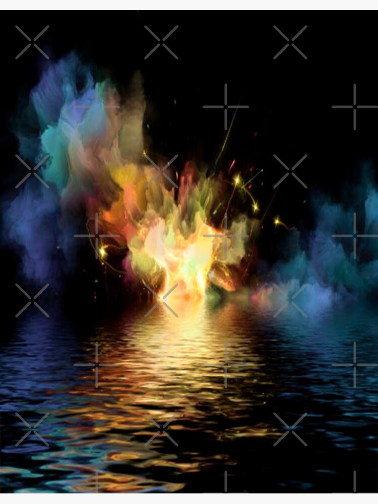 "Colorful Vector Design Graphic for fire on water at night 91" Poster ...