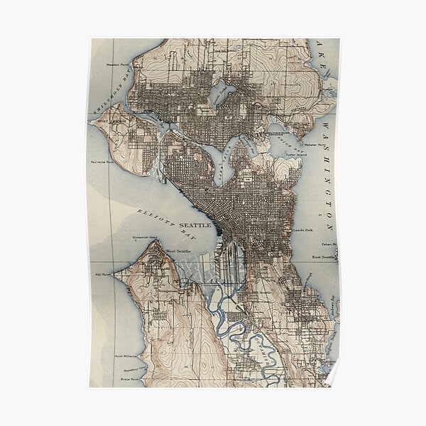 "Vintage Map of Seattle Washington (1908)" Poster for Sale by ...