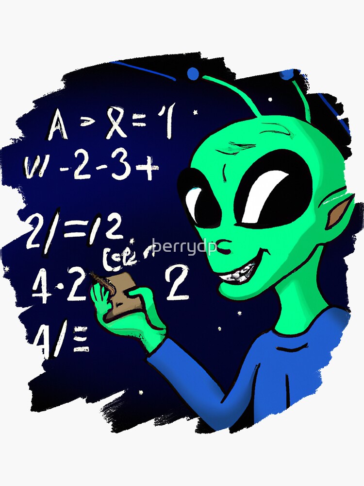 "Alien Studying Solving Math Science Physics Equations School" Sticker ...
