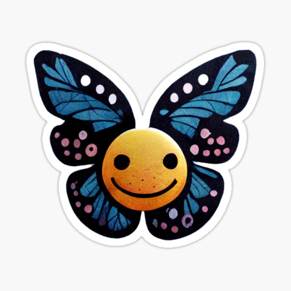 "Butterfly Smiley Face :)" Sticker for Sale by SmileyDan | Redbubble