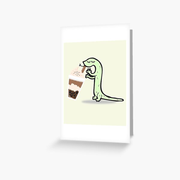 "Cute green Lizard Drinking Boba ,chocolate frappe cream caramel boba ...