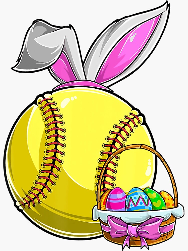 "Softball Player Easter Bunny Ears Easter Eggs Hunting Basket" Sticker ...