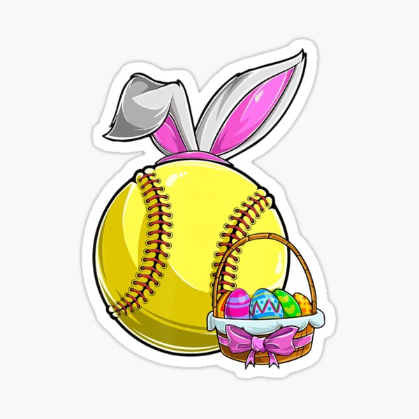 "Softball Player Easter Bunny Ears Easter Eggs Hunting Basket" Sticker ...