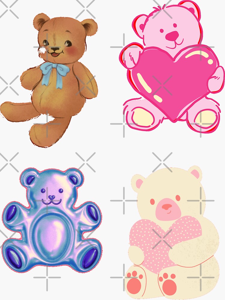 "Cute Kawaii Teddy Bear Stickers Set Of 4" Sticker for Sale by ...
