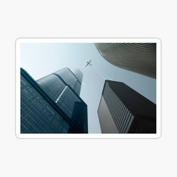 "Plane over Skyscrapers" Sticker for Sale by FleetYard | Redbubble