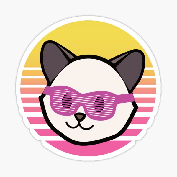 "Retro 80s Synthwave Cat" Sticker for Sale by JustFuzzyArt | Redbubble