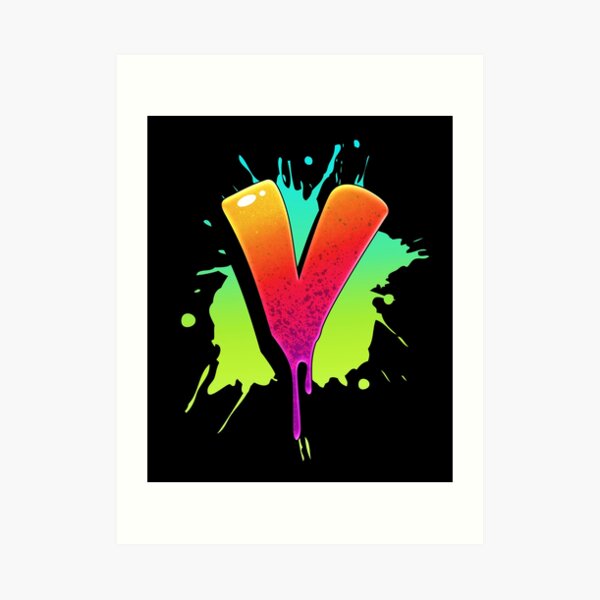 "Graffiti Letters V Letter Colorful Paint Splash Style" Art Print for ...