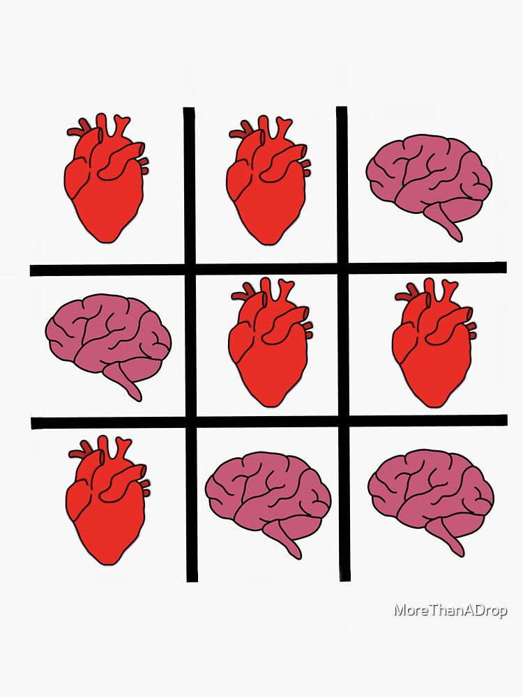 "Heart vs Brain Tic Tac Toe" Sticker for Sale by MoreThanADrop | Redbubble