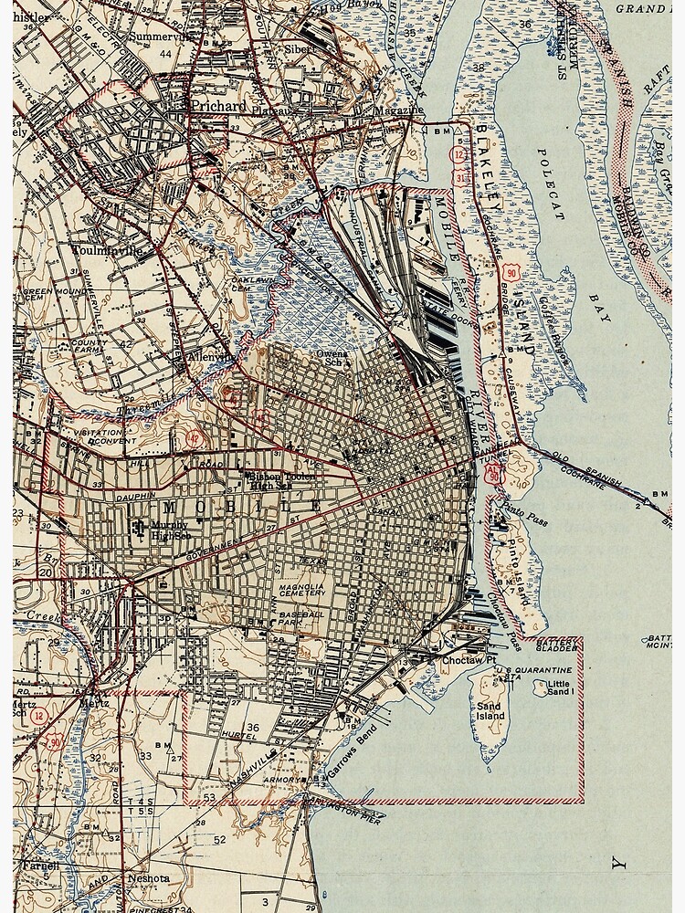 "Vintage Map of Mobile Alabama (1940)" Poster for Sale by BravuraMedia ...