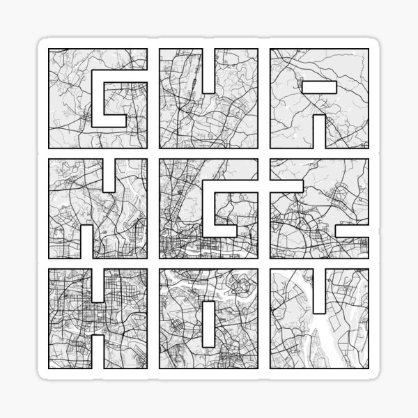 "Guangzhou City Map of China - Light" Sticker for Sale by deMAP | Redbubble