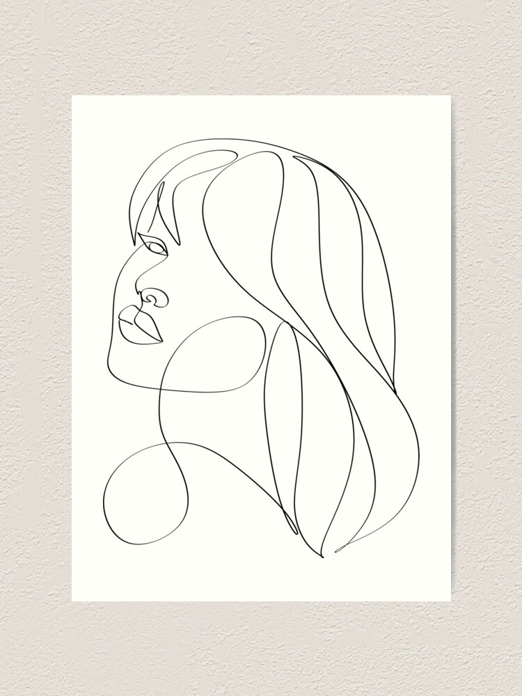 Abstract Girl Face Continuous One Line Drawing Minimalism Design Art