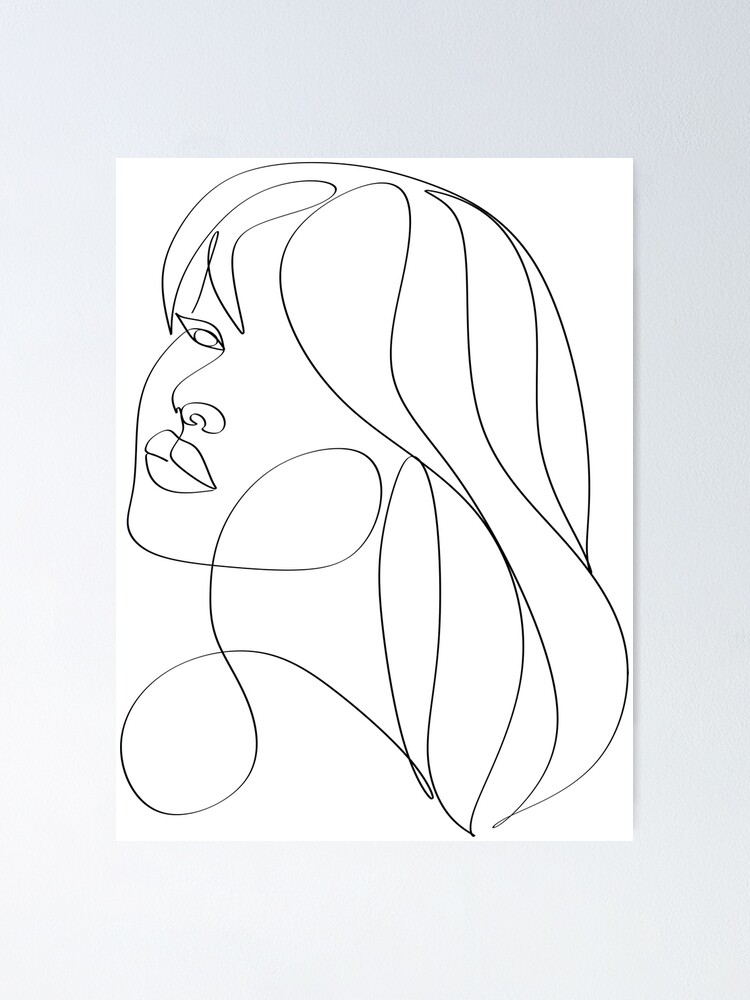 Abstract Girl Face Continuous One Line Drawing Minimalism Design