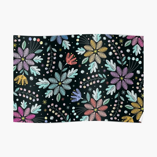 "Traditional Embroidery Look Floral Design" Poster for Sale by DusicaP ...