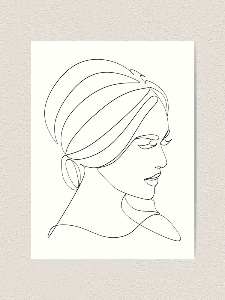 Abstract Girl Face Continuous One Line Drawing Minimalism Design Art