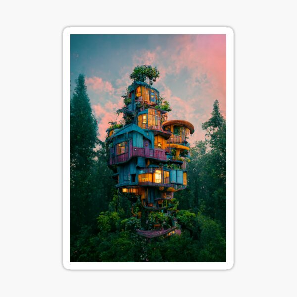 "Post Apocalyptic Tree House #4" Sticker for Sale by SliceOfColor ...