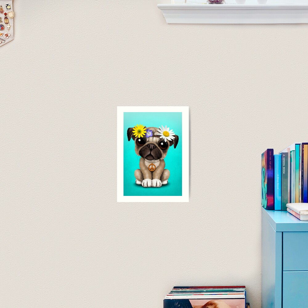 "Cute Pug Puppy Hippie" Art Print for Sale by JeffBartels | Redbubble