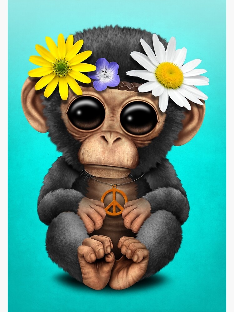 "Cute Baby Chimp Hippie" Art Print by JeffBartels | Redbubble