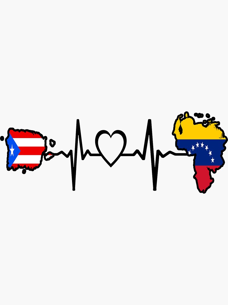 "Puerto Rico Venezuela Flag Puerto Rican Venezuelan Heartbeat" Sticker ...