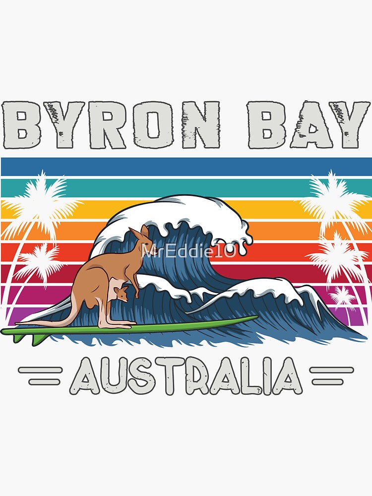 "Byron Bay Australia Vintage Kangaroo Surfer" Sticker for Sale by ...